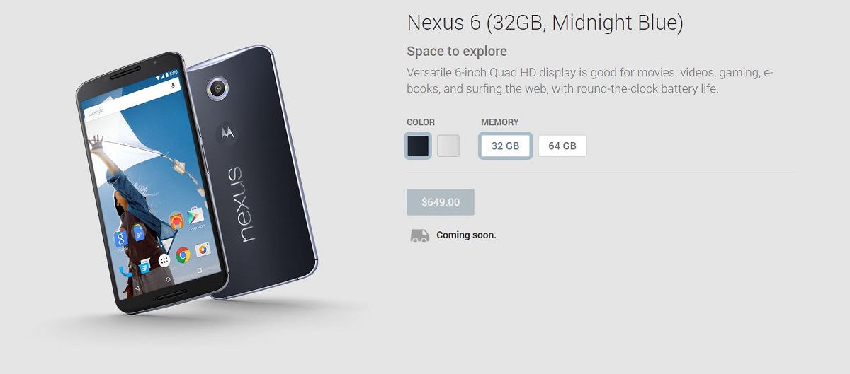 《and1.tw》Google Nexus 6 將於 10/29 開放美國 Google Play 線上預購
